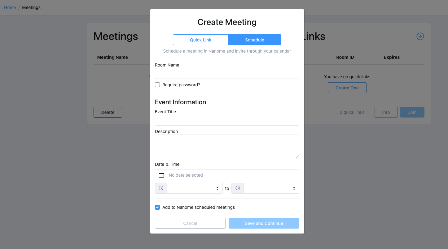 Create Meetings | Docs